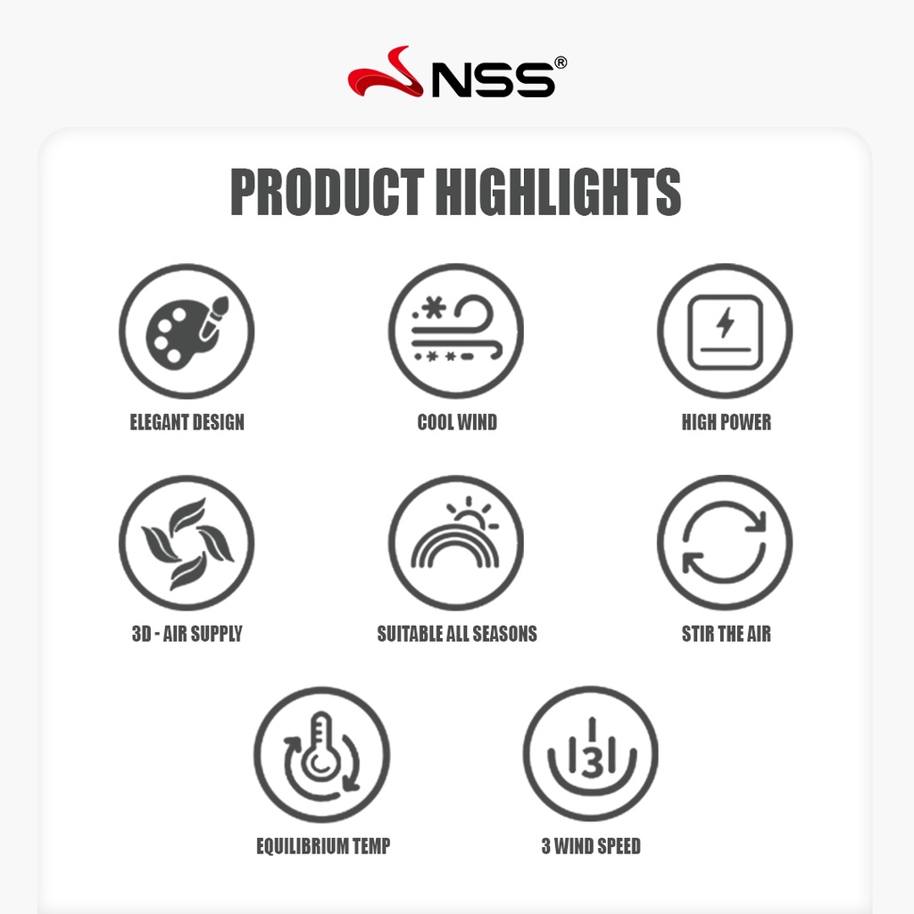 NSS Electric Fan 8 inch Air Circulation Household Stand Fan with 3 ...