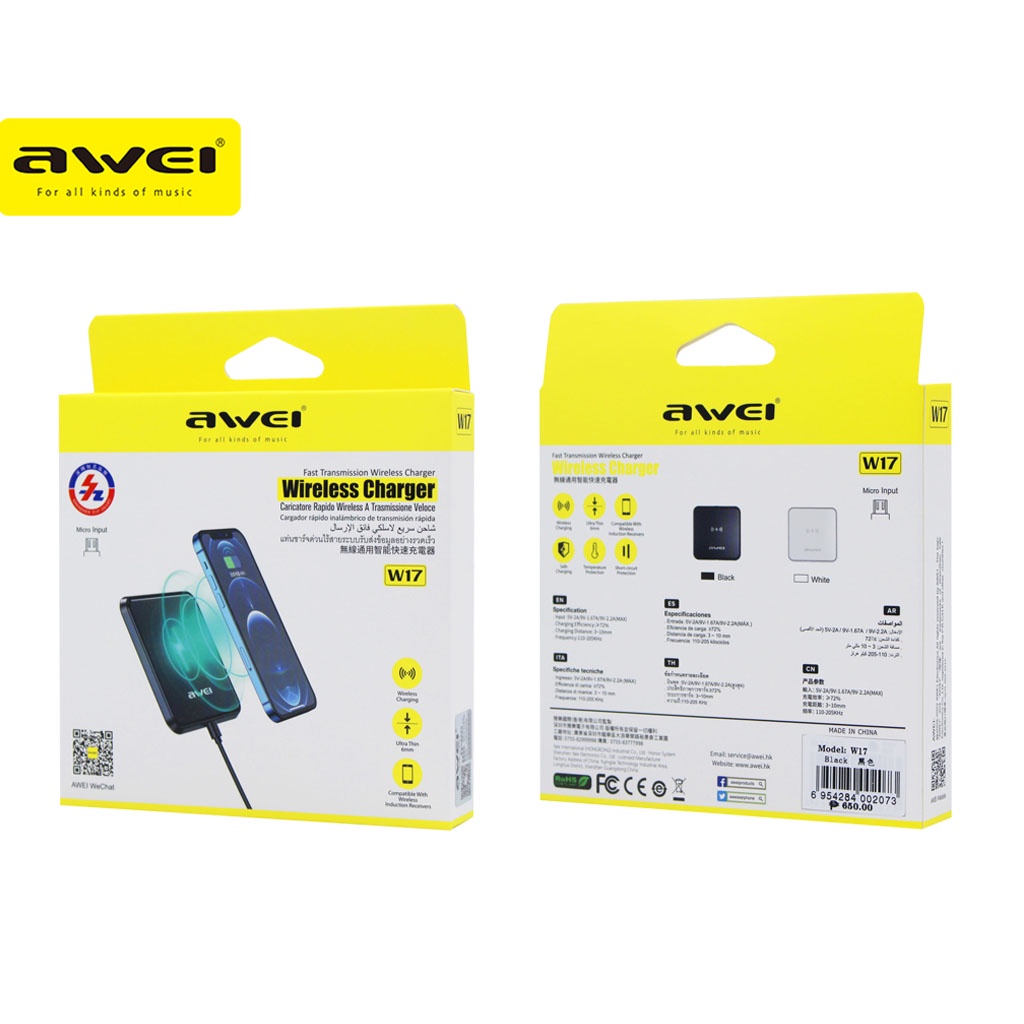 Awei W17 Fast Transmission Wireless Ultra Thin Charger With Micro USB ...