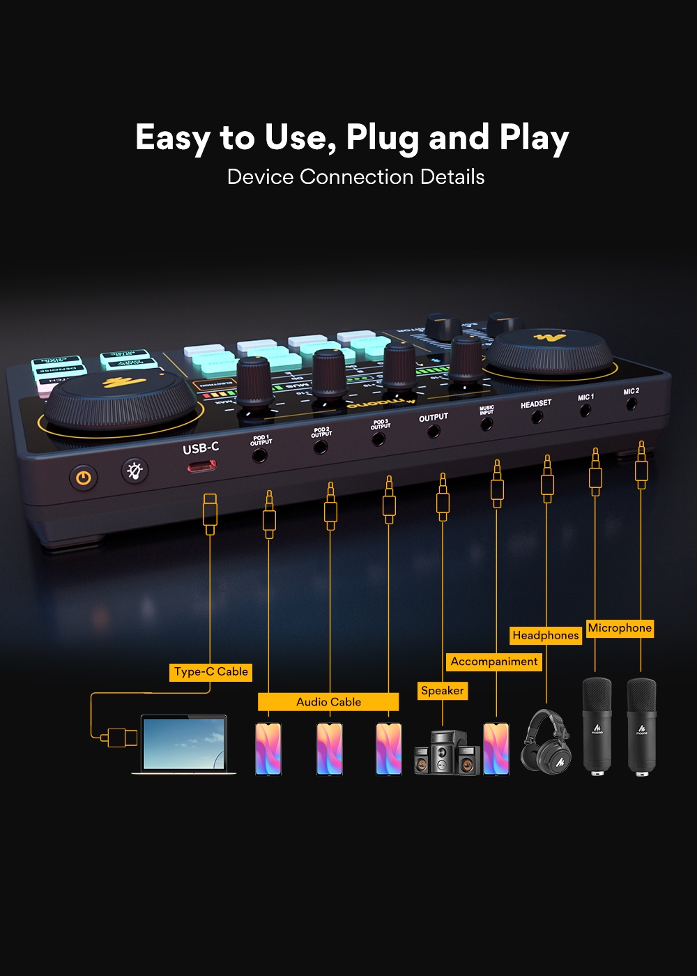 Maono AM200 Professional Sound Card With Bluetooth Accompaniment Input ...