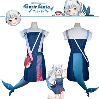 Hololive VTuber Gawr Gura Cosplay Costume Shark Tail Casual Outfit Full ...