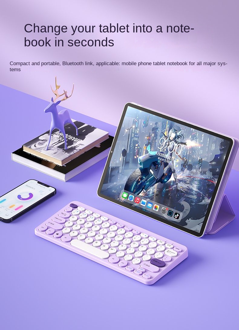 Fairy Purple Bluetooth 5.0 wireless keyboard and mouse set rechargeable ...
