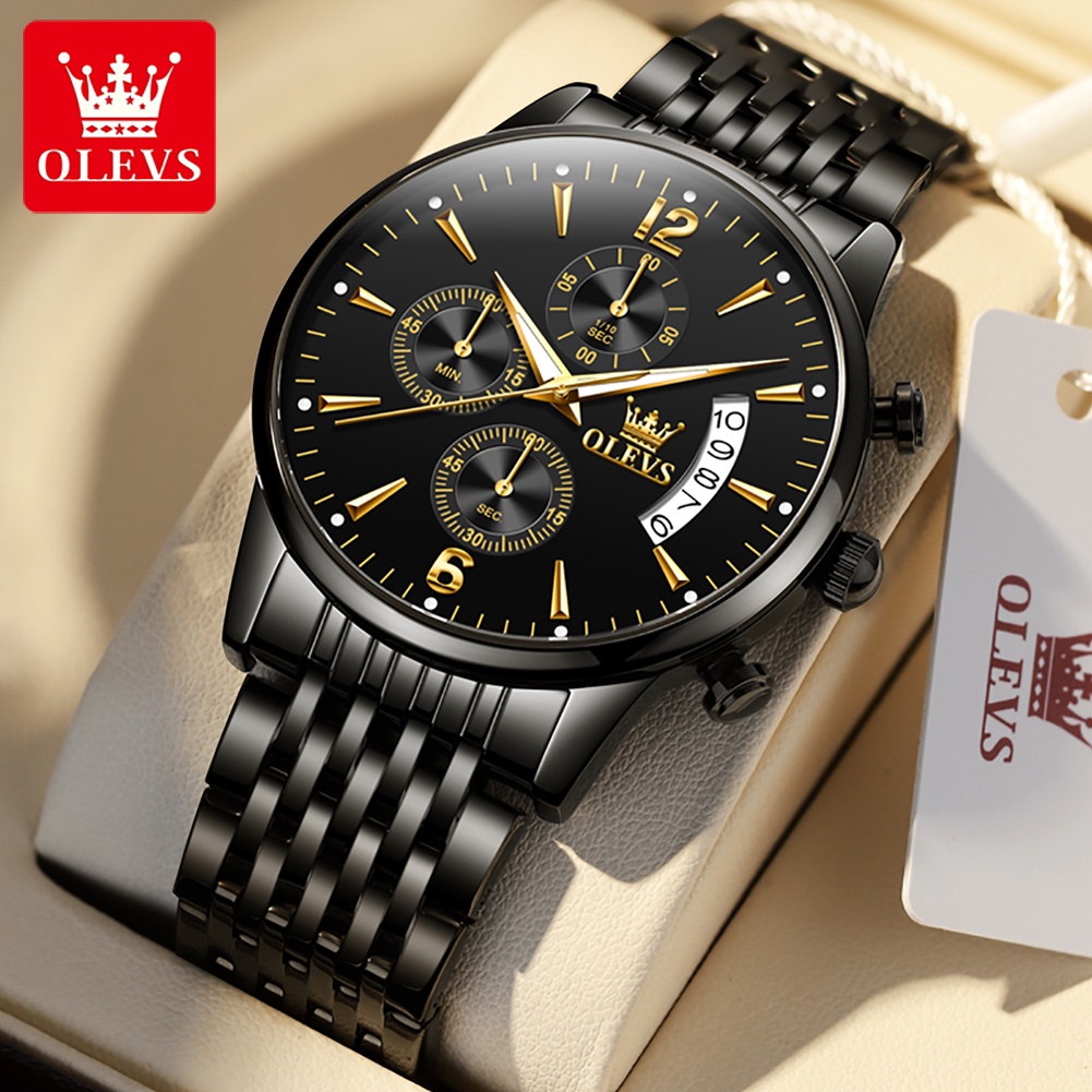 OLEVS Jam Tangan Lelaki Hitam Original Waterproof Steel Quartz ...