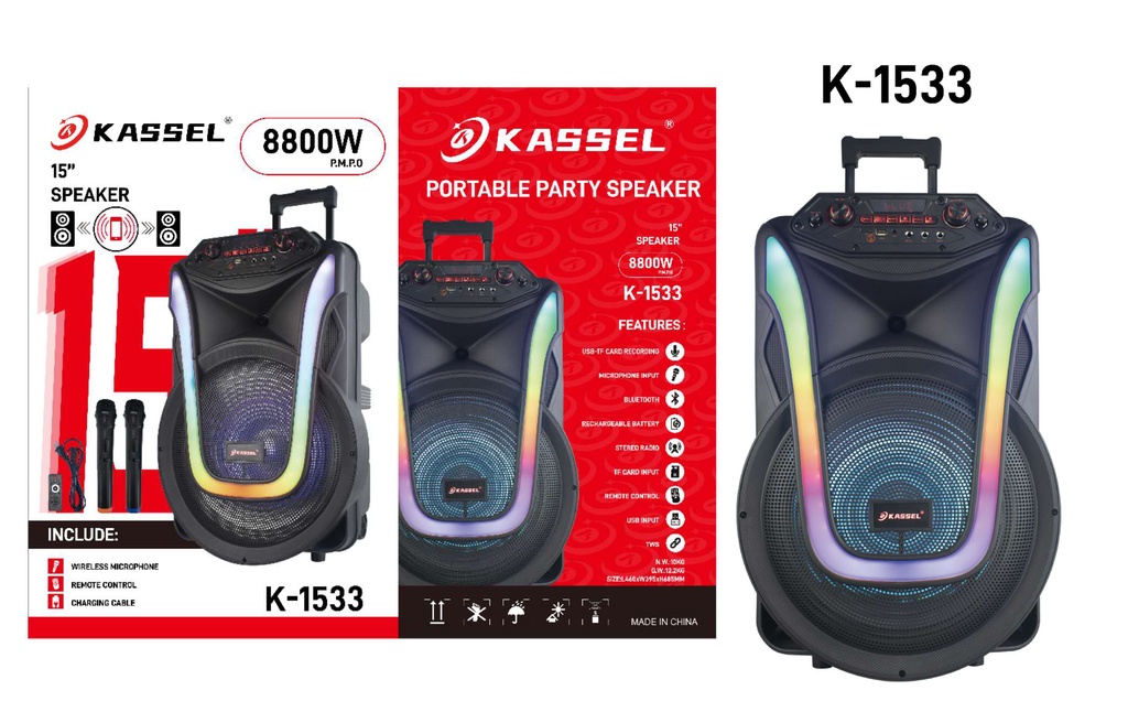 FREE USB KASSEL 15" Trolley Speaker With USB/TF/FM/ Bluetooth Free 2PCs ...