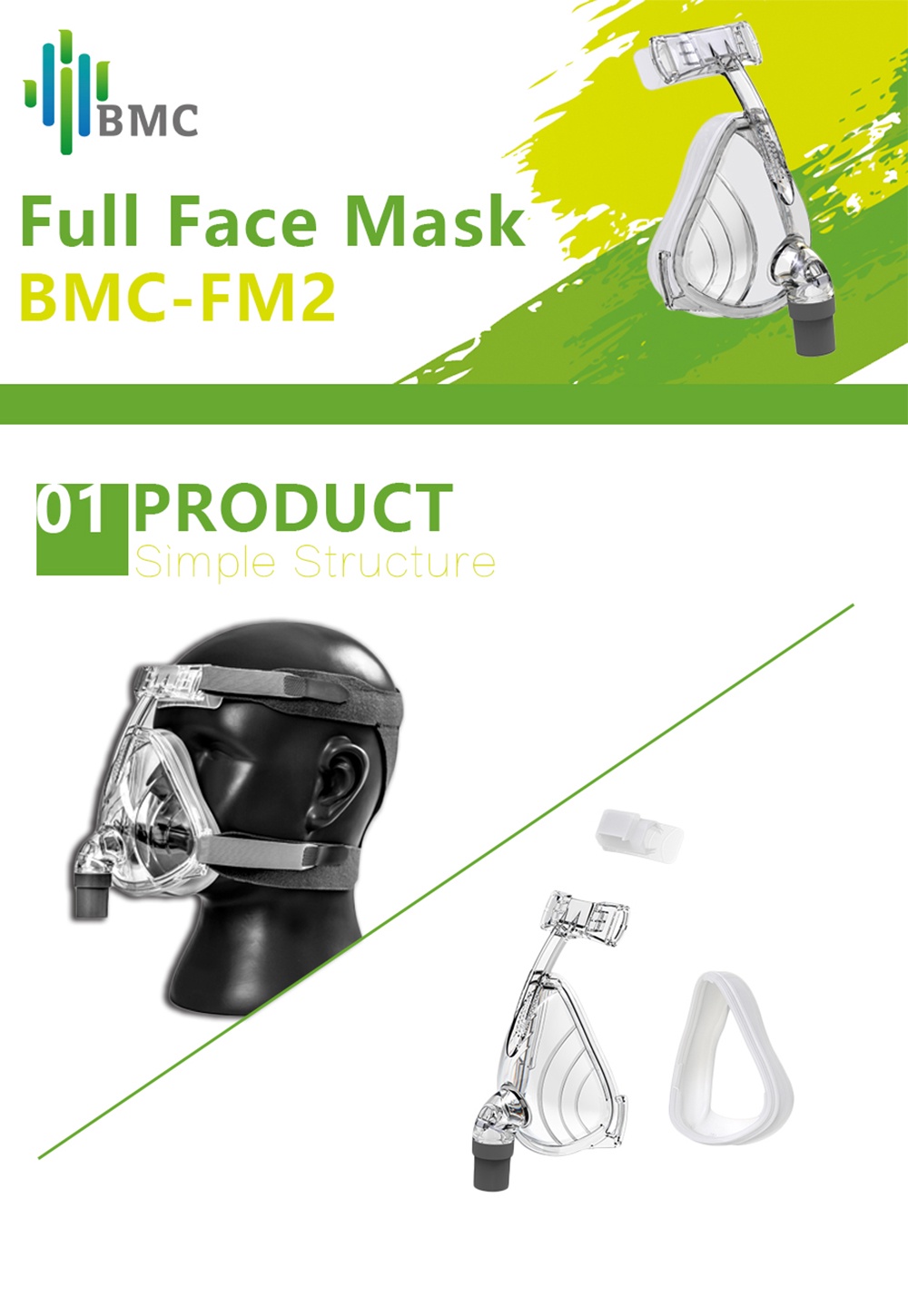 BMC Medical Fm2 Full Face Mask Cpap Auto Apap Bipap Machine Size S M L ...