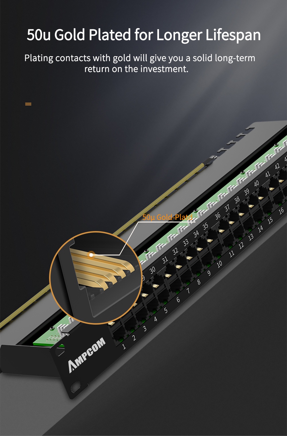AMPCOM Telephone Patch Panel, 19 Inch Rack 50U Gold-Plated Voice Patch ...