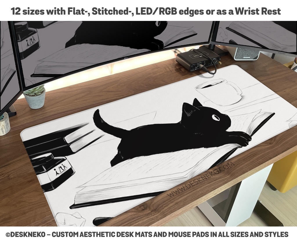 Cat Desk Mat black cat off-white, Cute mousepad aesthetic, Large mouse ...