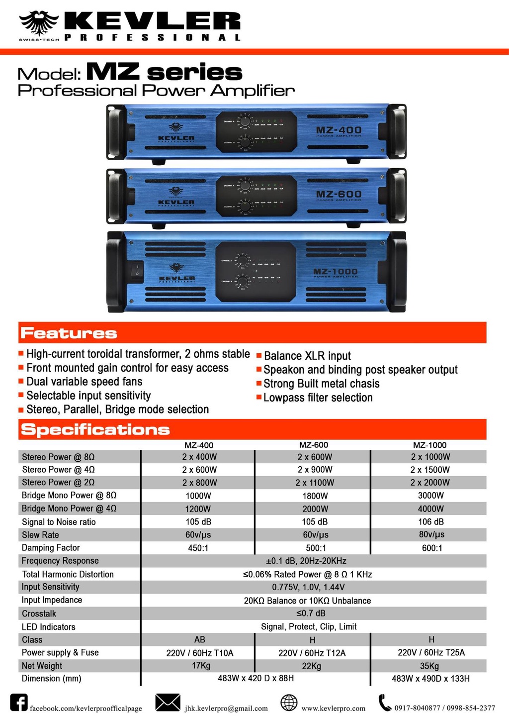 Kevler Professional MZ-1000 4000W Professional Power Amplifier Amp ...