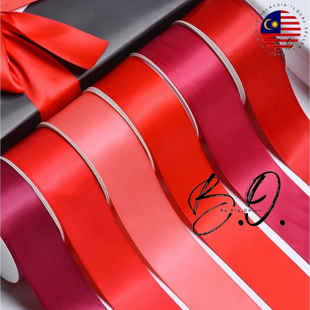 100 Yards RED MERAH WINE Premium Quality Double Faced Satin Ribbon Bow ...