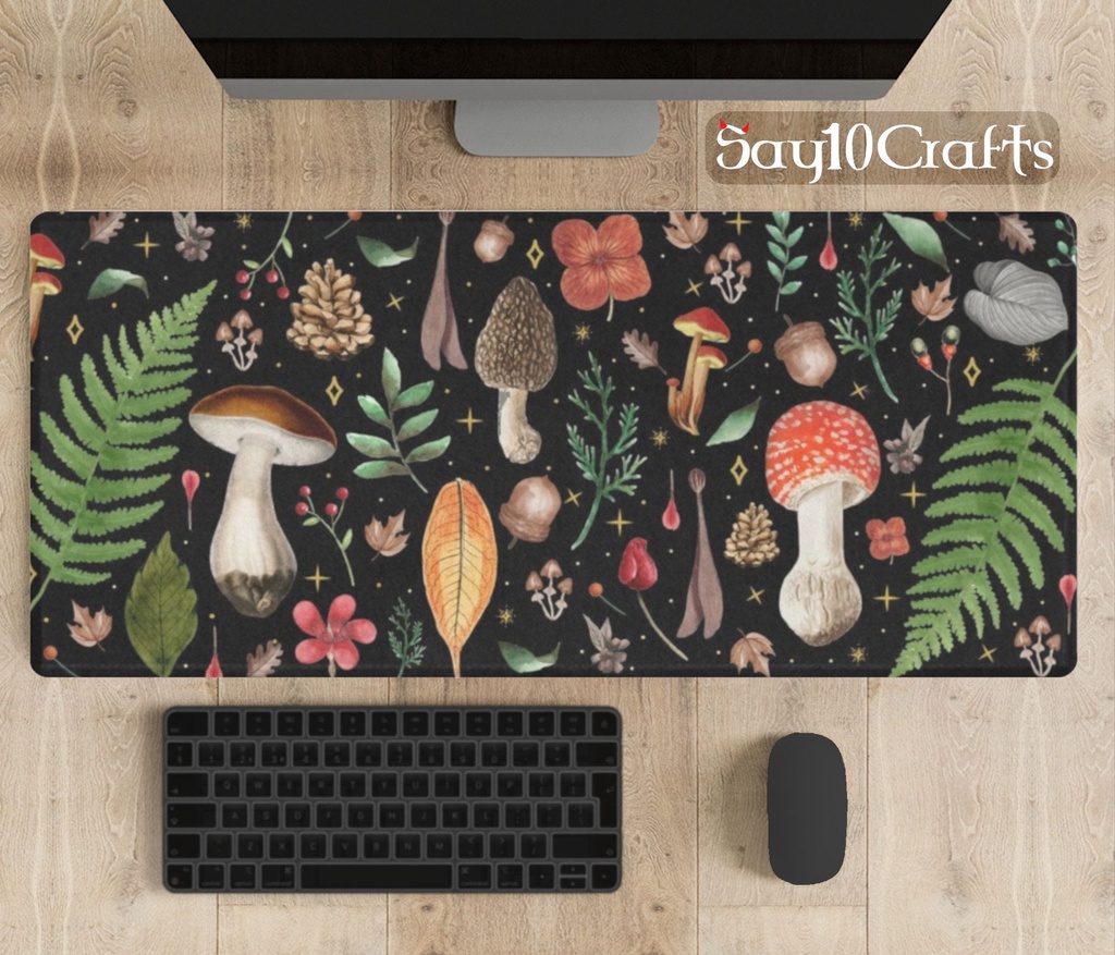 Cottagecore mushroom desk mat, Forest mousepad xxl, Boho dark Gaming ...