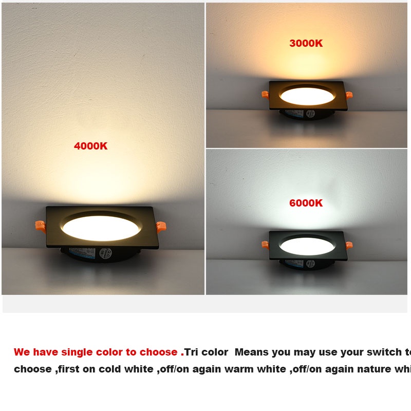 18W Square Downlight Recessed Ceiling Embeded Three Color Down Lamp Tri ...