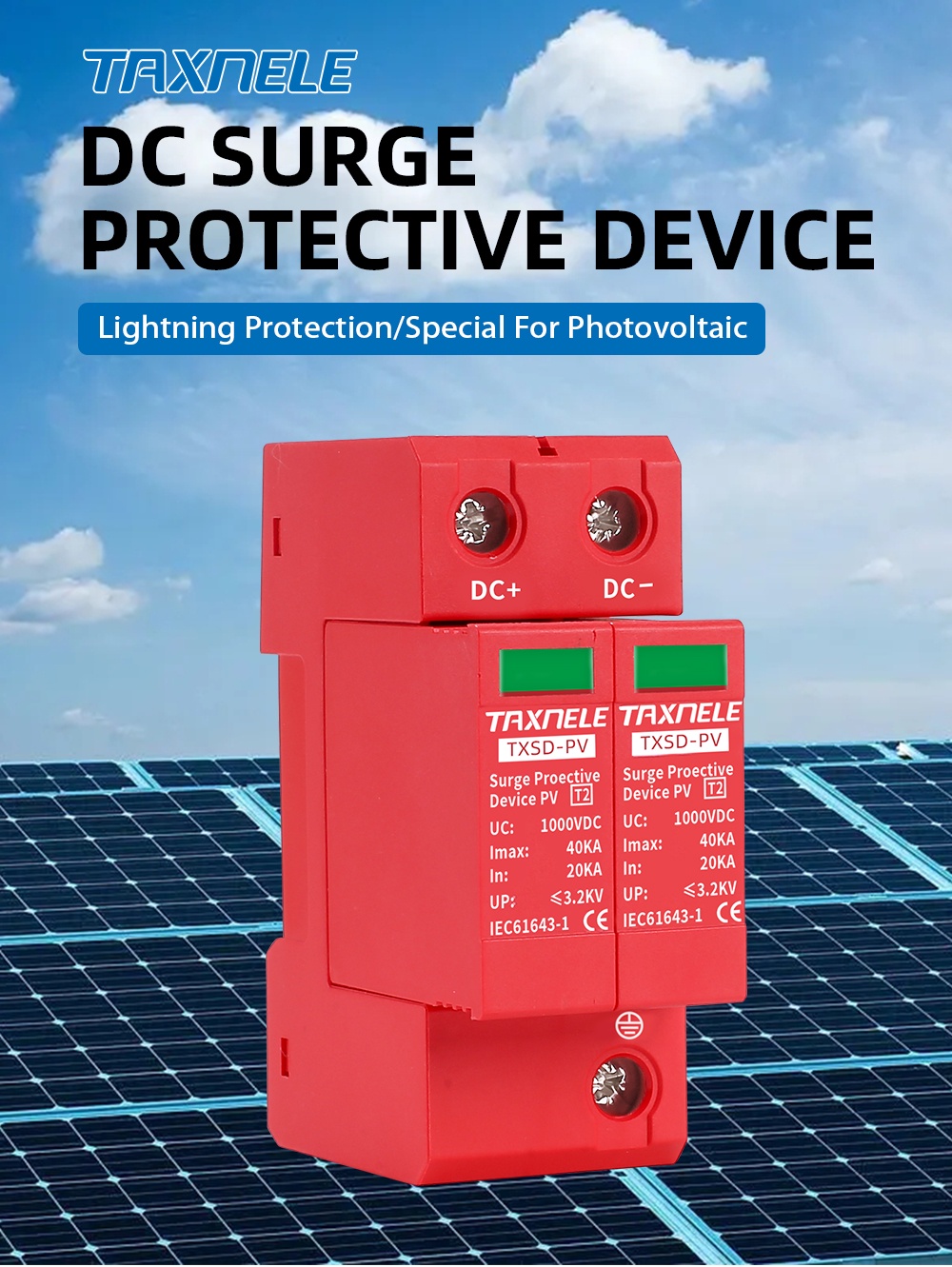 DC SPD Surge Protective Device 2P 40KA 60KA 600V 800V 1000V Voltage ...