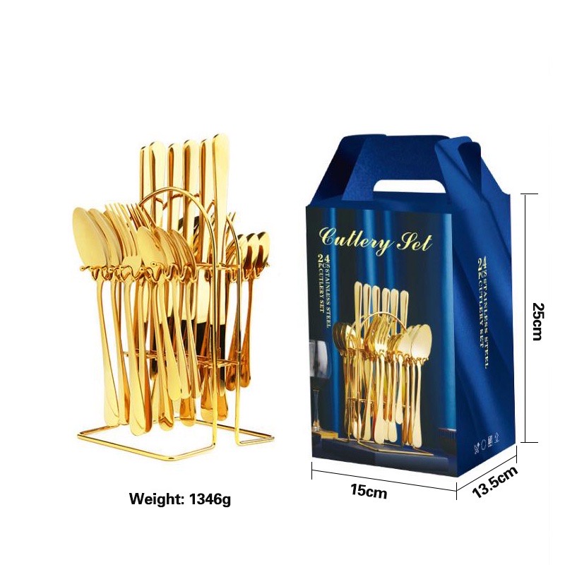 24pcs Stainless Steel Cutlery Set Golden Cultery Tableware Dinnerware ...