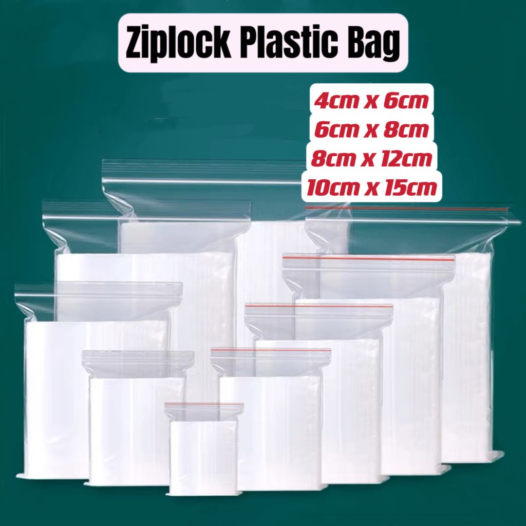 PP 100pcs Zip Bag Small Medium Size Airtight Transparent Ziplock Bag ...