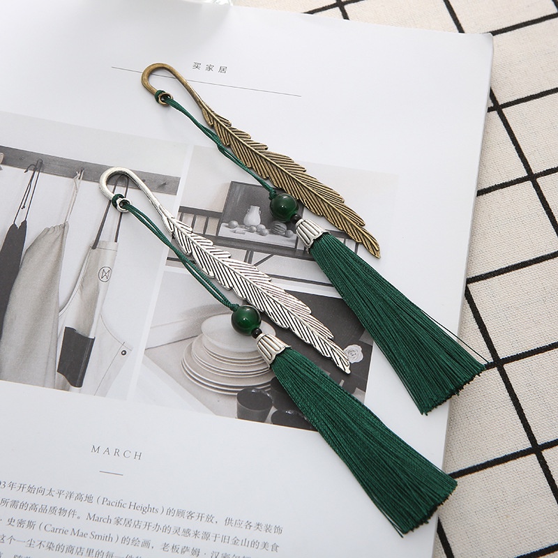 1Pc vintage tassel pendant bookmark, creative pattern leaf alloy ...