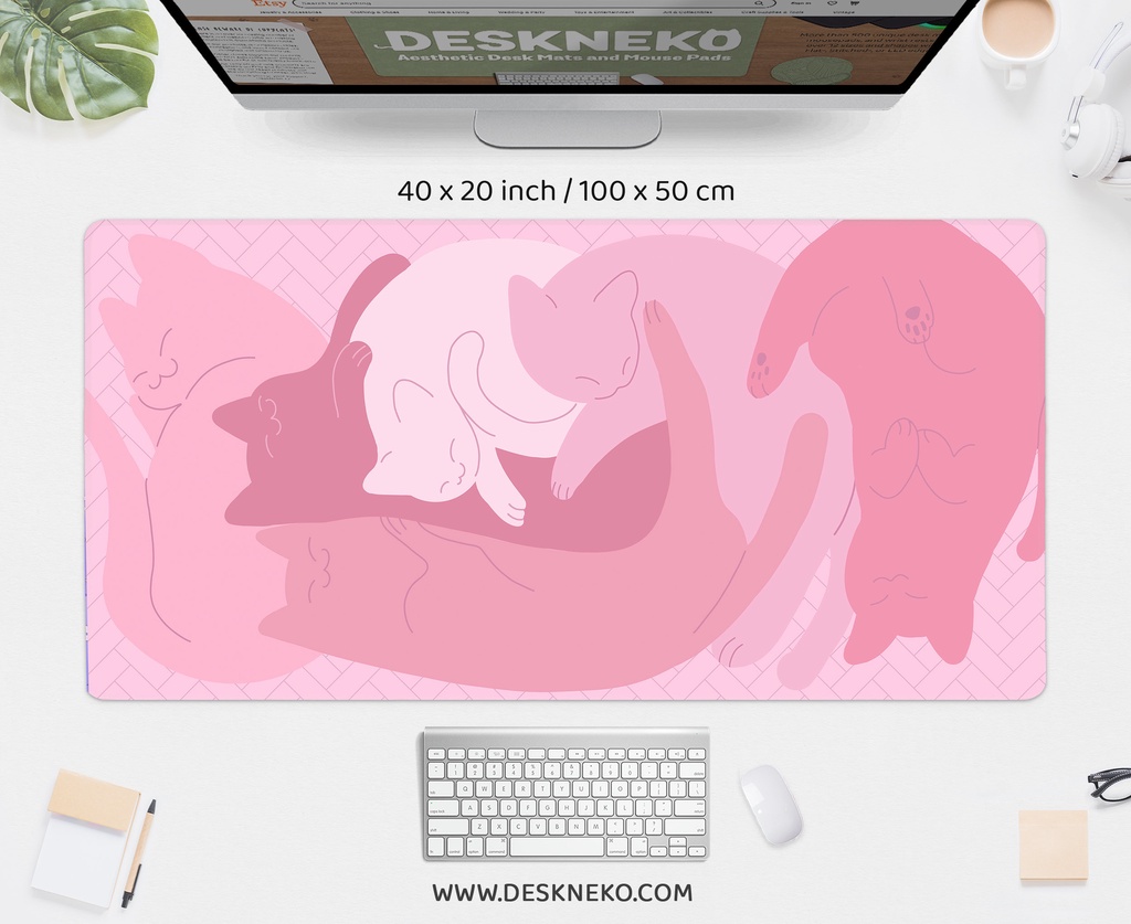 Cute Pink Deskmat Cats Mousepad, Kawaii Mouse Pad, pastel kawai ...