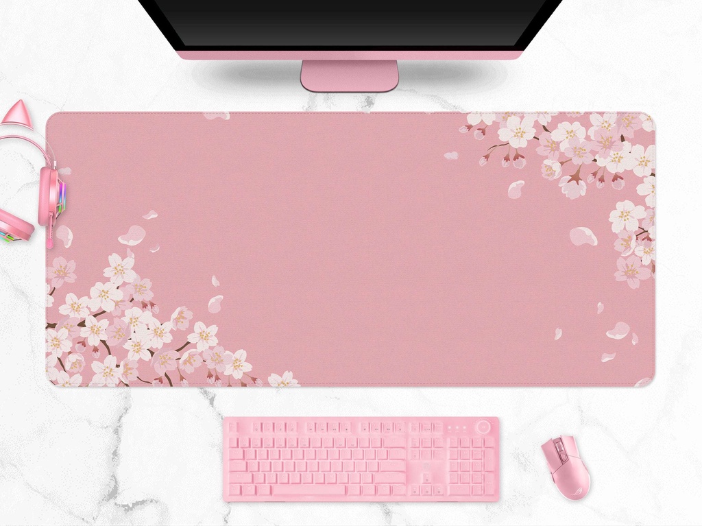 Minimal Cherry Blossom desk mat, Kawaii Japanese Anime Aesthetics mouse ...