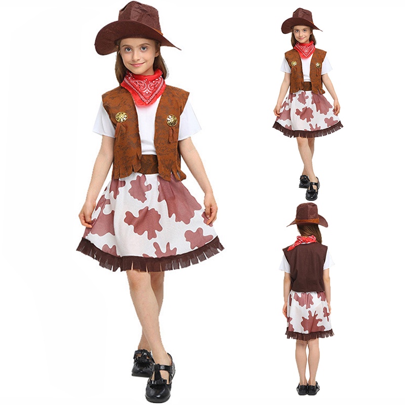 Girls Boys Cowboy Wild Western Rodeo Costume Kids Fancy Cosplay Outfit ...