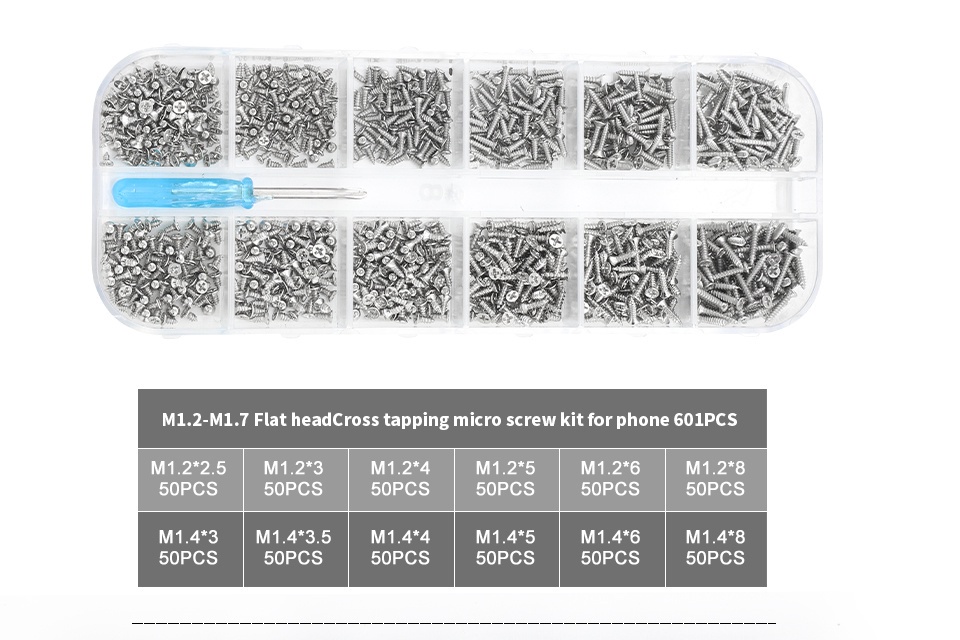 NINDEJIN 601pcs Electronic Screw Kit Nickel Plated Flat Round Head Mini ...