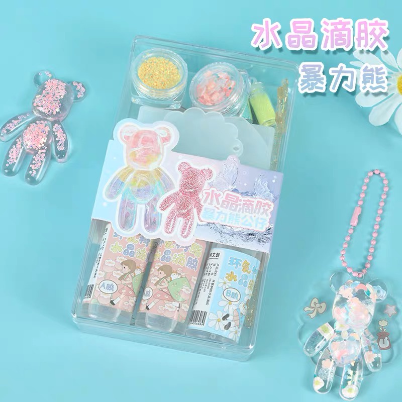DIY Crystal Drop Glue Violent Bear Keychain Handmade Crystal Epoxy ...
