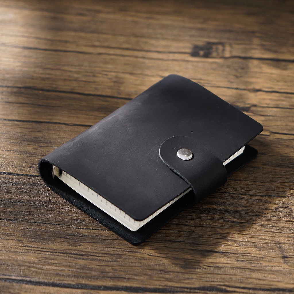 A8 Genuine Leather Planner 5-hole Mini Notebook with 15MM Silver Rings ...