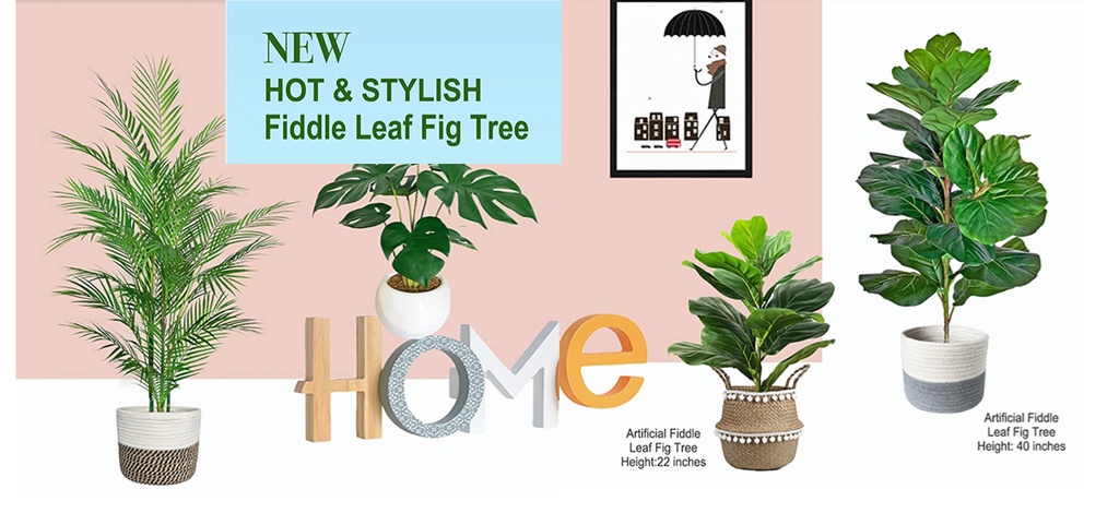 Artificial Fiddle Leaf Fig Tree/Fake Ficus Lyrata Plant with 15 Leaves ...