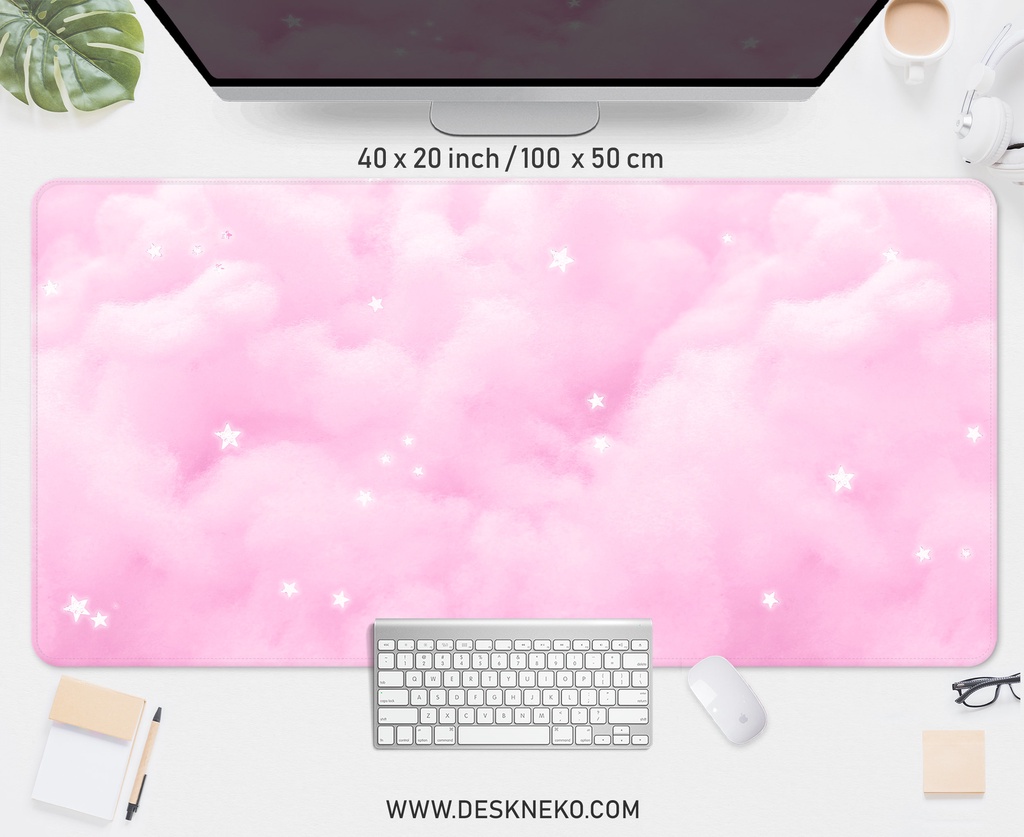 Pink desk mat cute mousepad kawaii, Pastel clouds sky mouse pad, gaming ...