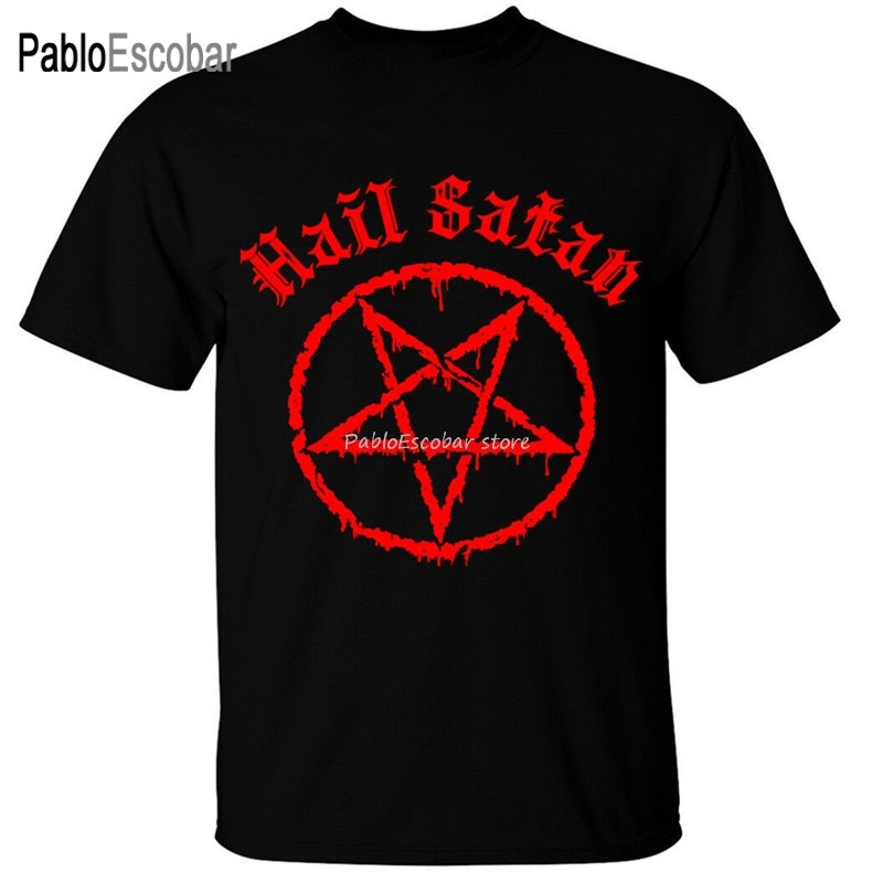 cotton tshirt Hail Satan T-Shirt - Mens Pentagram Rock Goth Unholy ...
