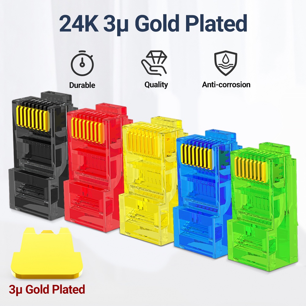 AMPCOM CAT6 RJ45 Pass Through Connectors EZ to Crimp Modular Network ...