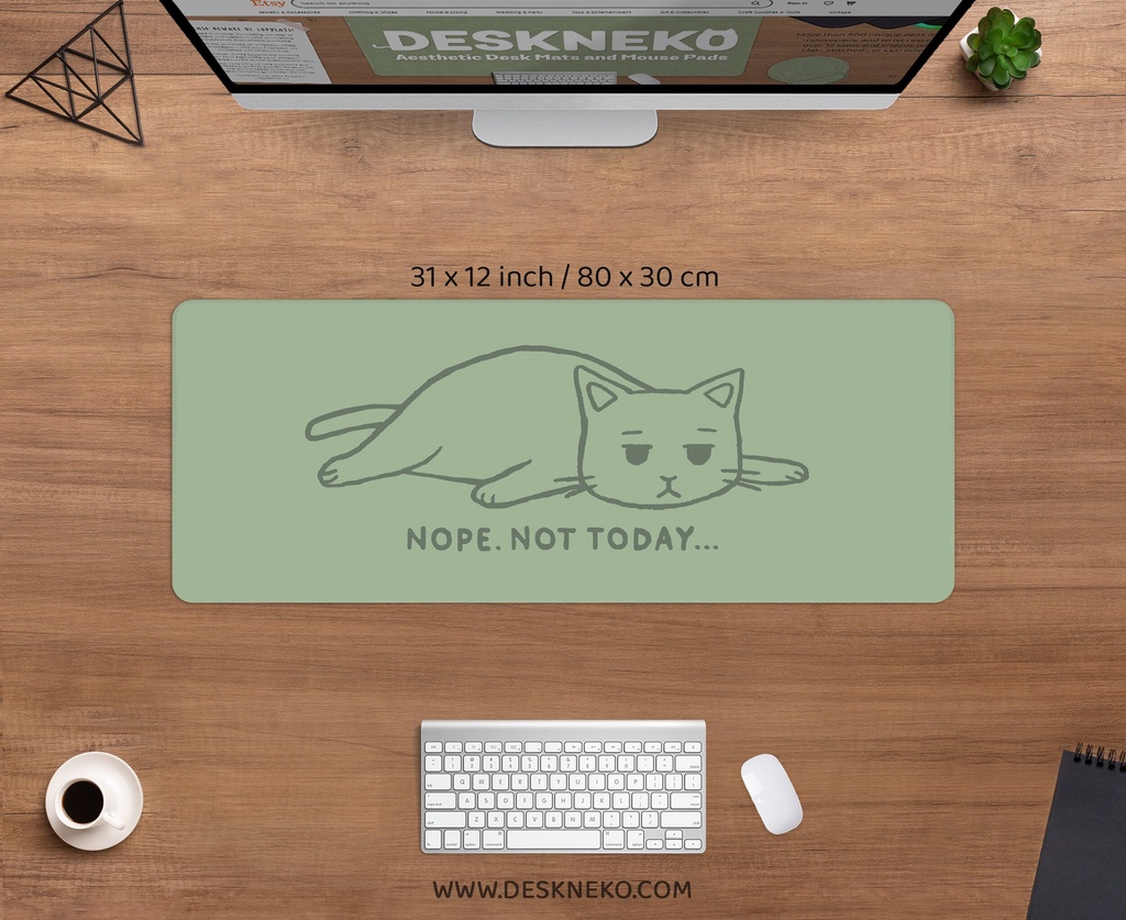 Lazy Cat Deskmat green, Cute Mousepad not today, Kawaii sage matcha ...