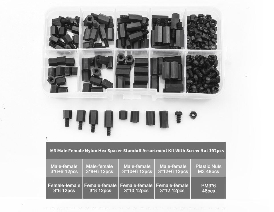 NINDEJIN Male Female Nylon Hex Standoff Kit with Plastic Screws Nuts M2 ...