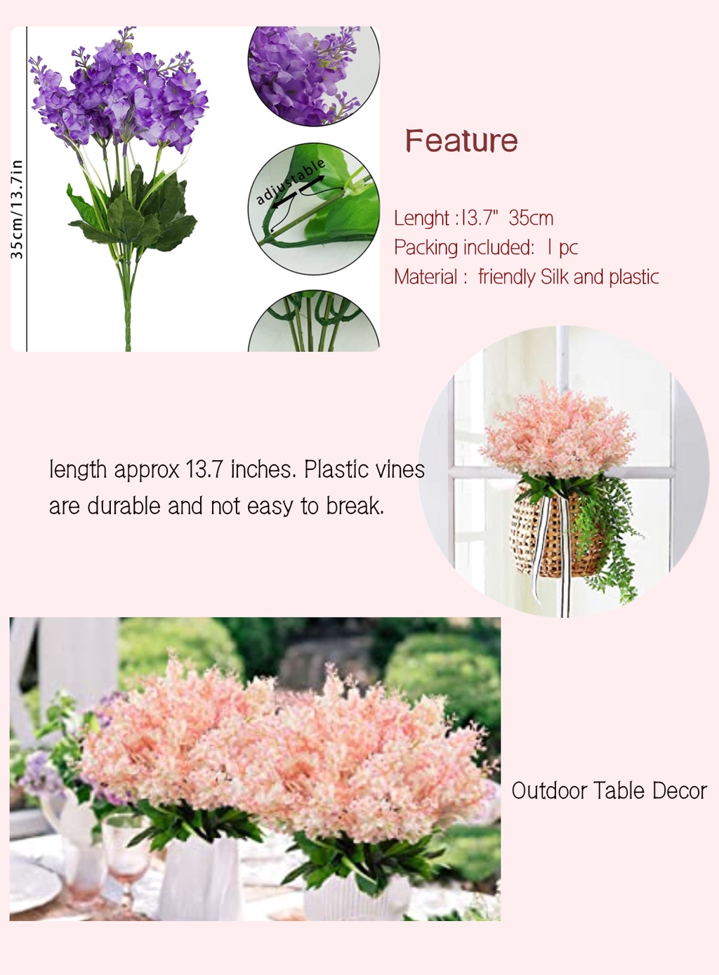 Artificial Flowers Bouquets Wisteria Hyacinth Fake Bulk Uv Resistant