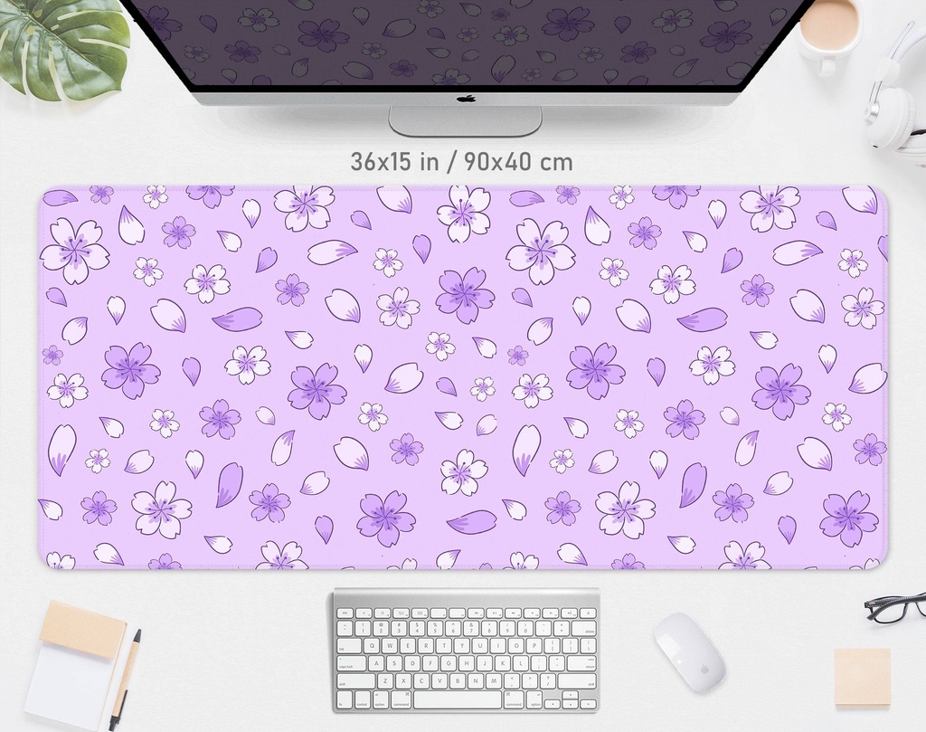 Violet Desk Mat Cherry Blossom Mousepad Purple, Cute pastel anime ...