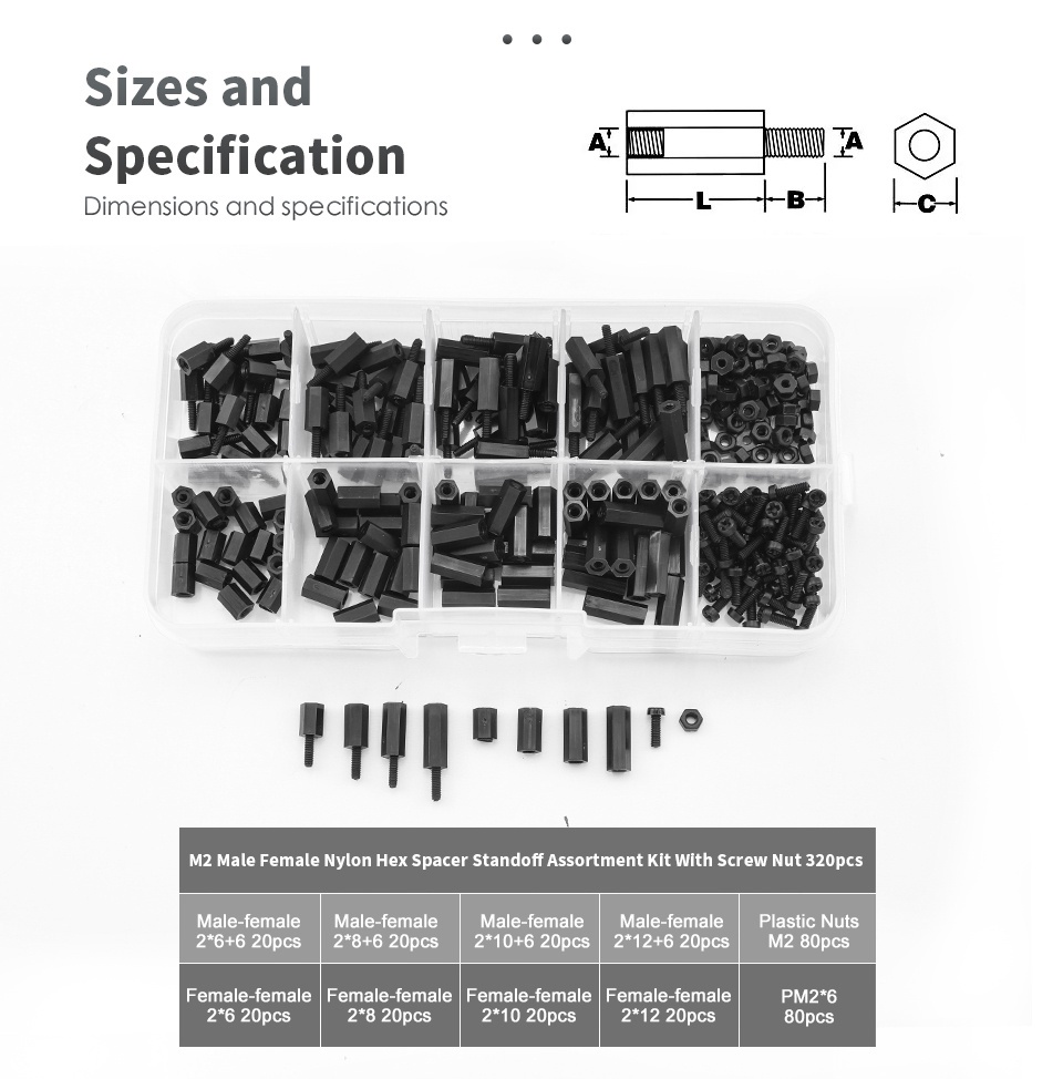NINDEJIN Male Female Nylon Hex Standoff Kit with Plastic Screws Nuts M2 ...