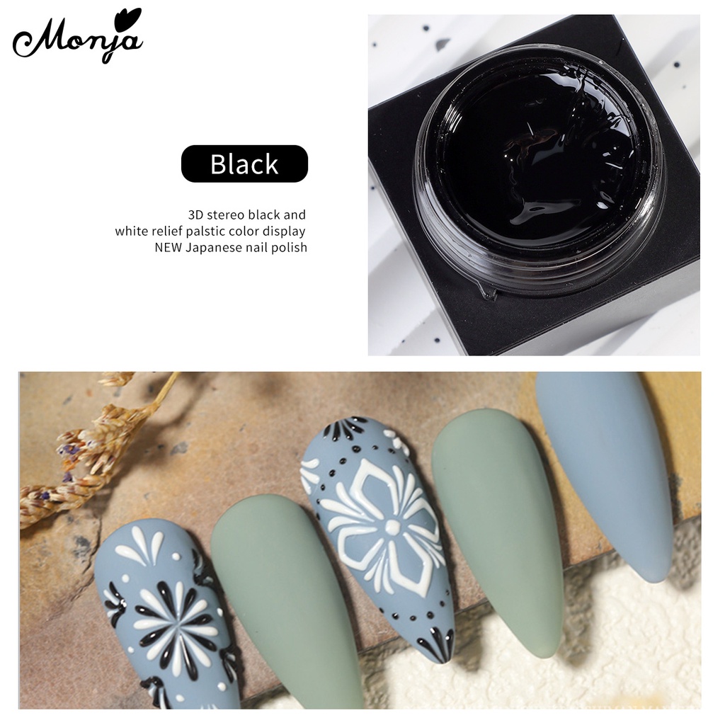 Monja 3d Painted Black White Embossed Sculpture Nail Gel No-Wash Art ...