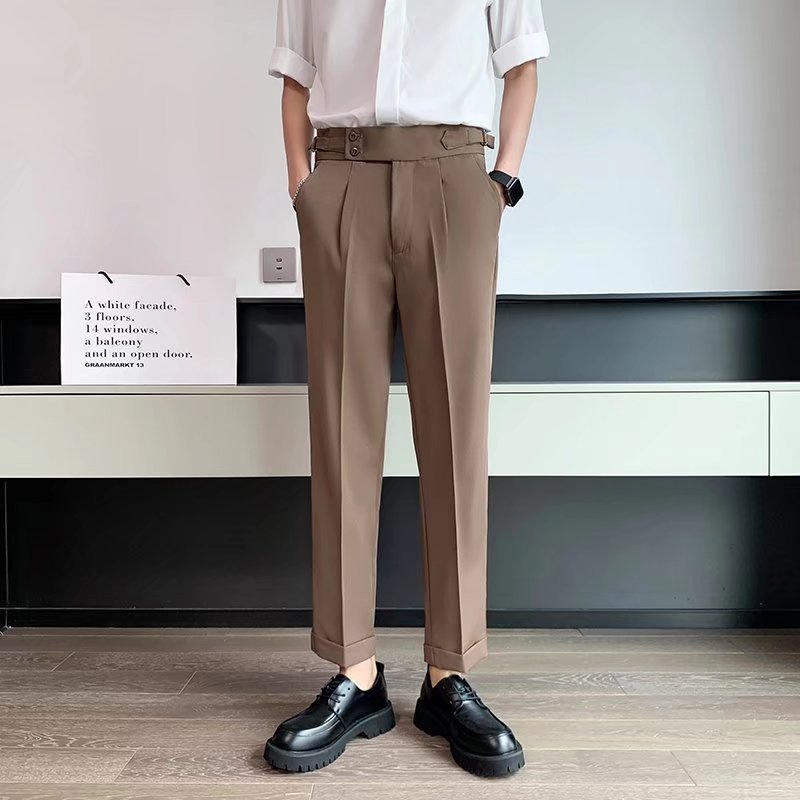 Casual Business Drape Trousers Men's High Waist Straight Pants Trendy ...