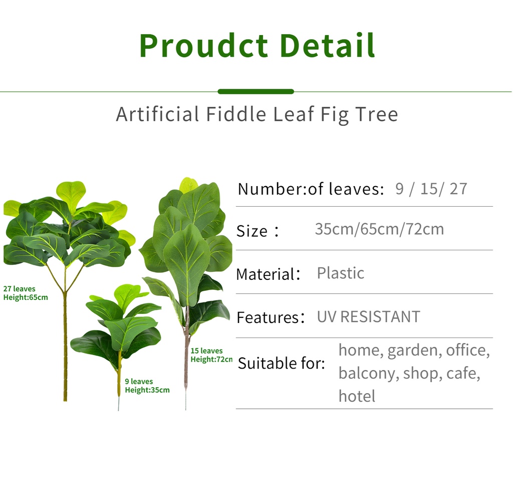 Artificial Fiddle Leaf Fig Tree/Fake Ficus Lyrata Plant with 15 Leaves ...