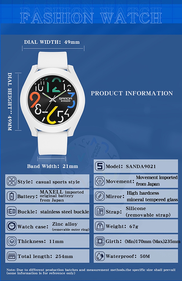 Sanda Colorful Removable Strap Sports Waterproof Fashion Digital Large Dial Luxury Quartz Watch ...