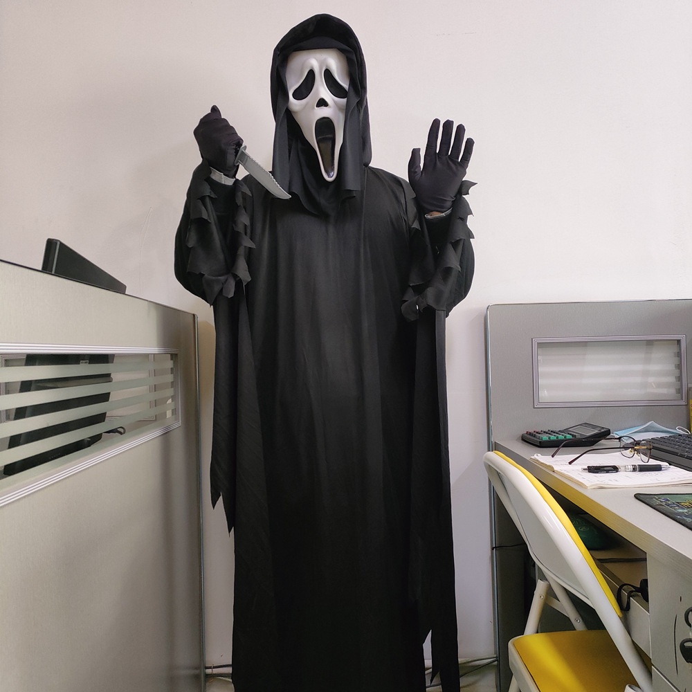 Ghost Face Mask Scream 6 Cosplay Party Mask With Black Cloth Hood Scary ...