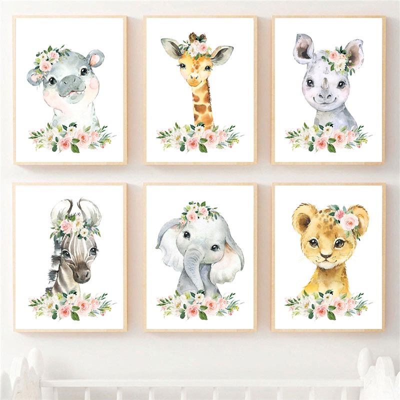 Baby Animal Posters and Prints Elephant Zebra Lion Wall Art Cute ...