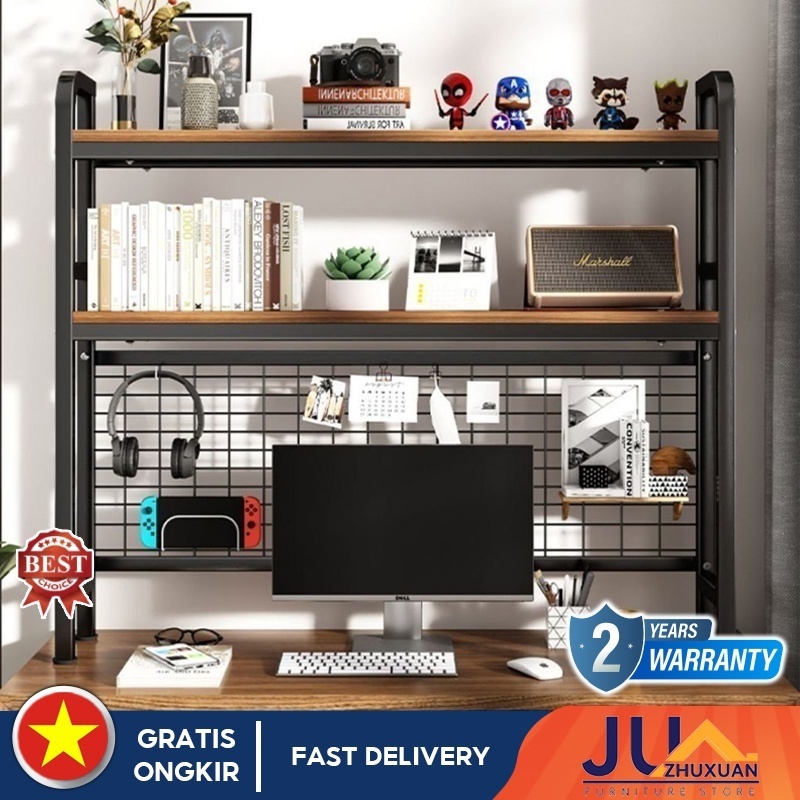 Bookshelf desk storage shelf desktop with grid multi-layer shelves home ...