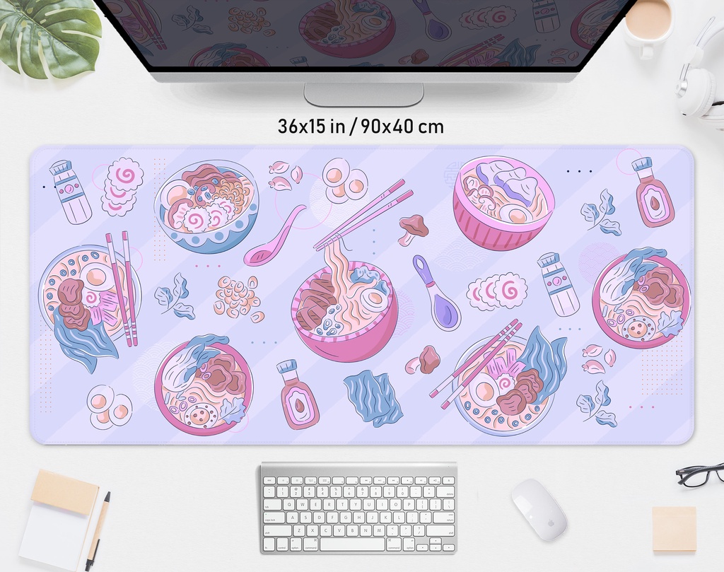Ramen Desk Mat Kawaii Mousepad Japanese, Pastel purple violet Anime ...