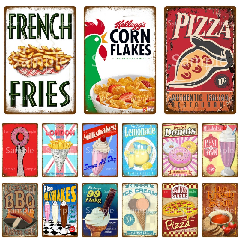 2024 Food Metal Sign Poster Donuts French Fries Pizza Vintage Garden ...