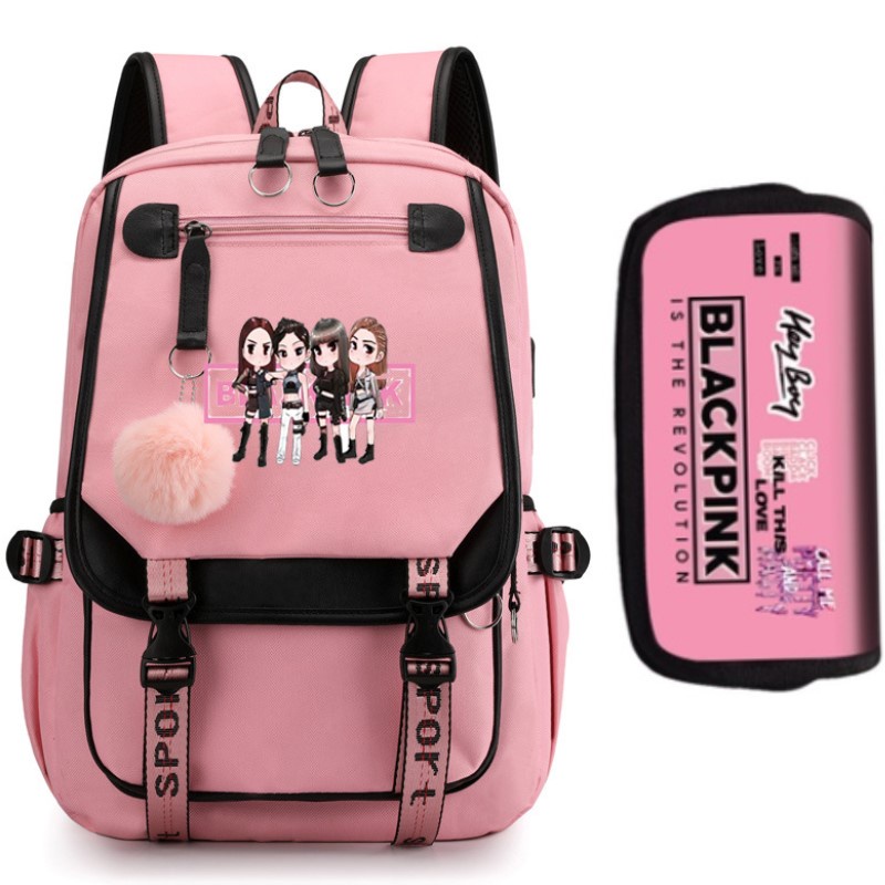 【COD】Blackpink Cartoon schoolbag Backpack Lisa Jisoo Jennie Rose USB ...