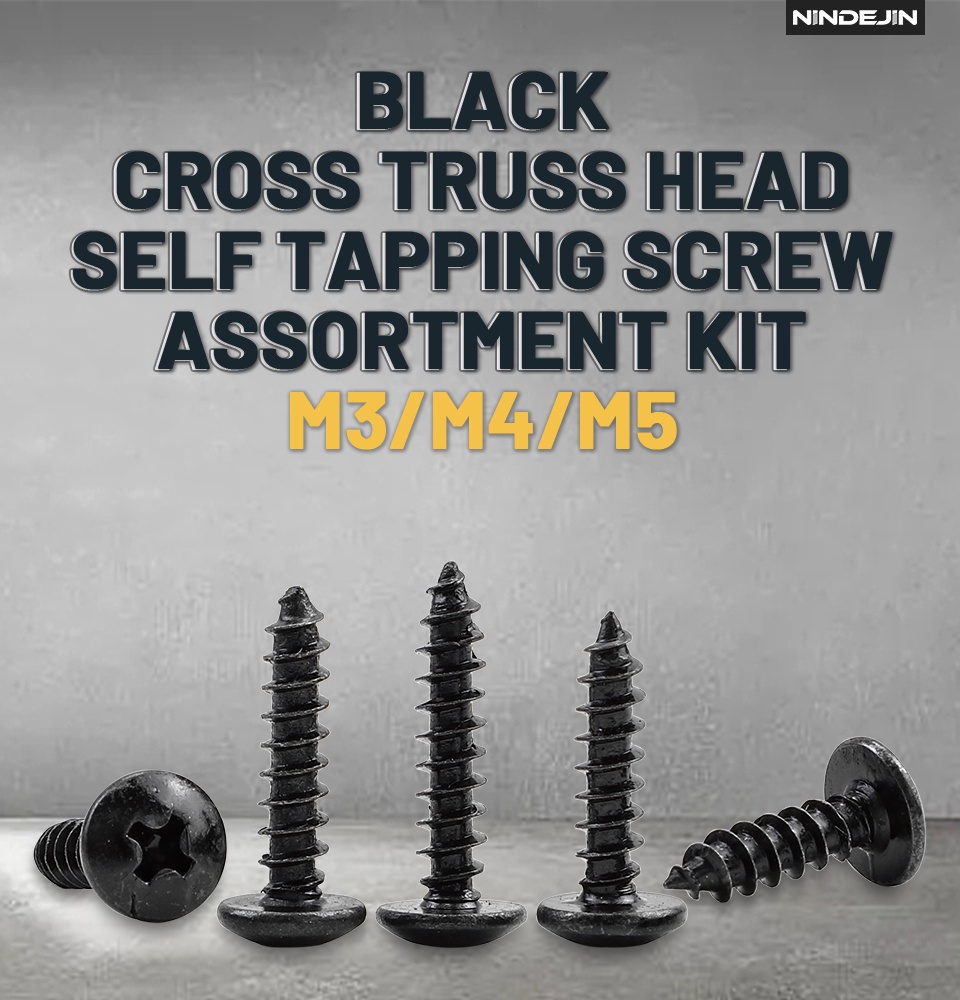 NINDEJIN 401pcs Truss Head Self Tapping Screw Set Carbon Steel Mushroom Head Cross Recessed ...