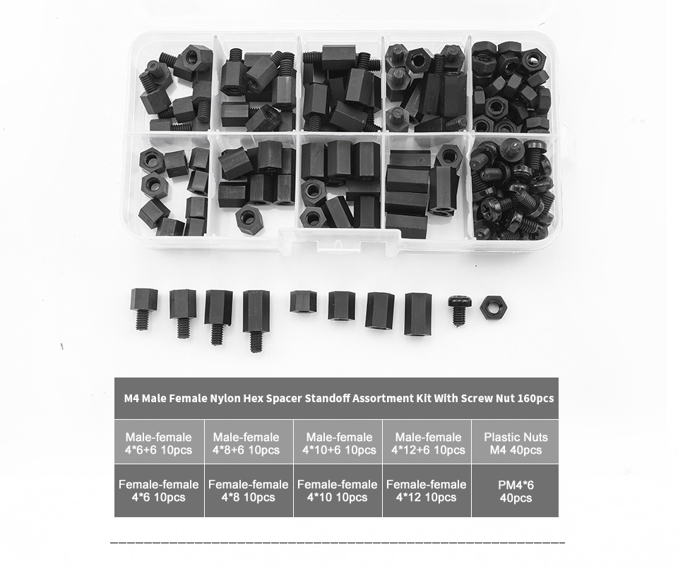 NINDEJIN Male Female Nylon Hex Standoff Kit with Plastic Screws Nuts M2 ...