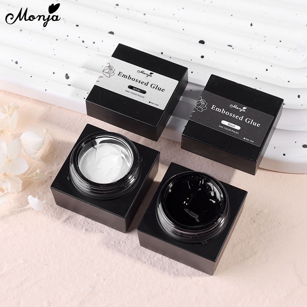 Monja 3d Painted Black White Embossed Sculpture Nail Gel No-Wash Art ...