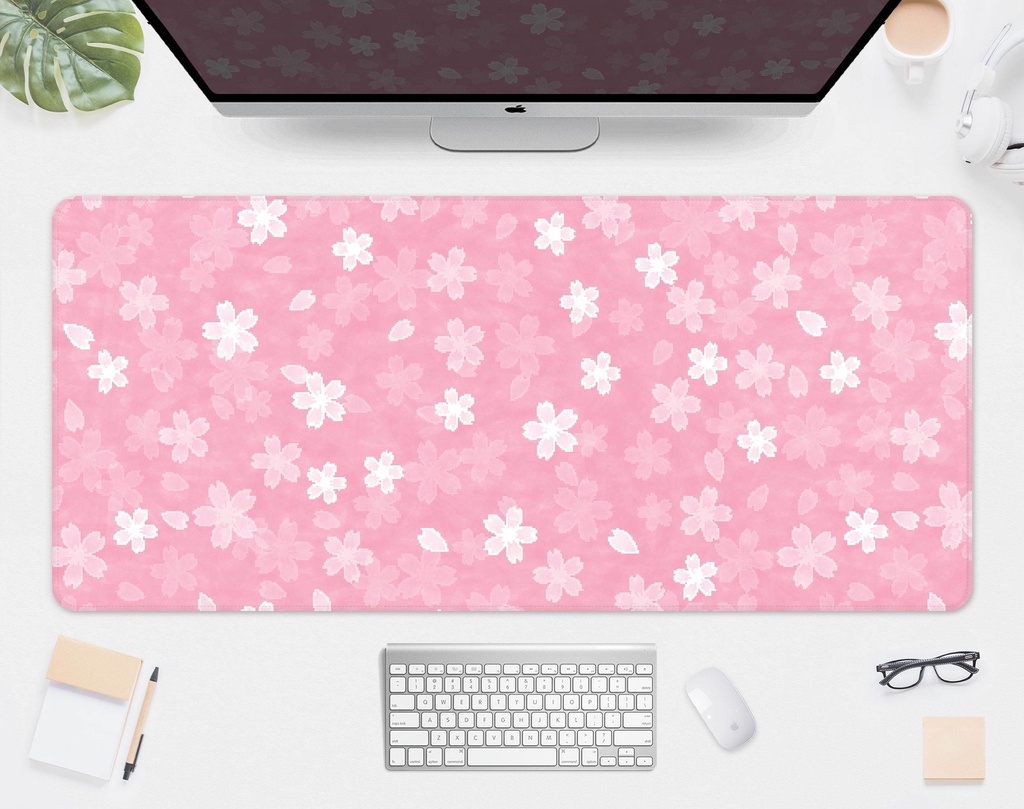 Cute Pink Desk Mat Cherry Blossom Mousepad Sakura, Kawaii floral ...