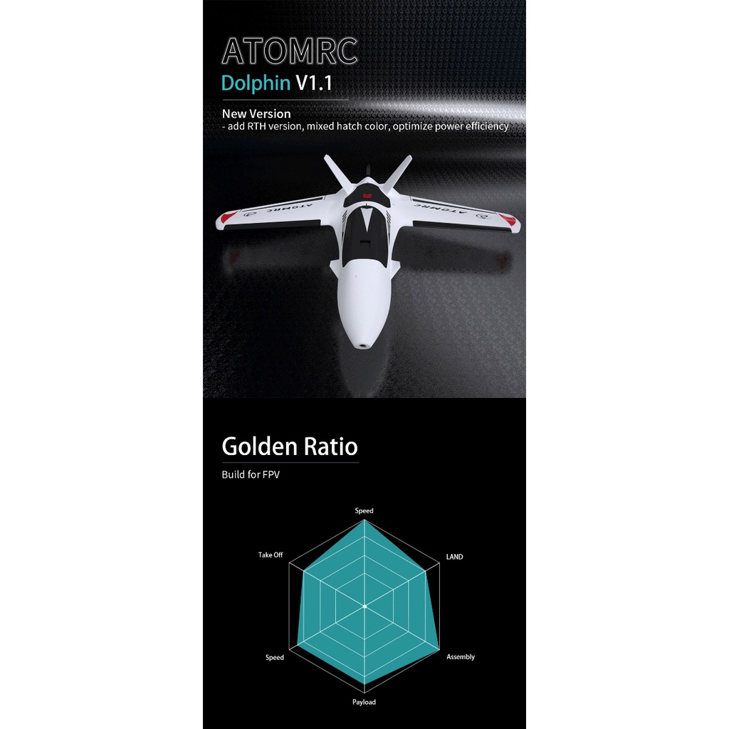 ATOMRC Dolphin V1.1 845mm Wingspan V-tail ARWING FlyWing Fixed-Wing RC ...