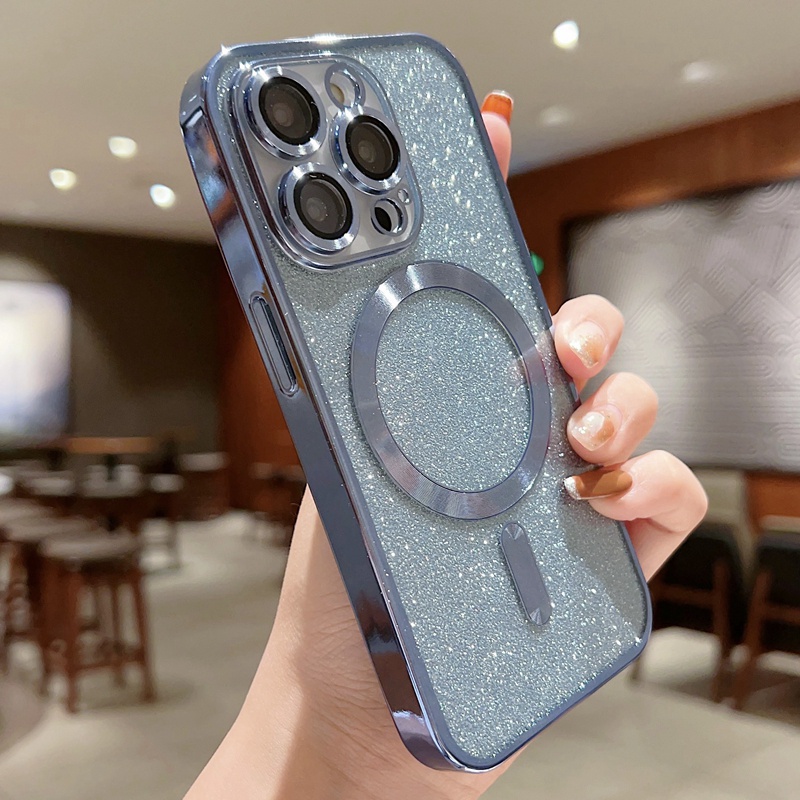 WUJU Glitter Luxury Electroplate Magnetic Wireless Charge Phone Case Compatible For iPhone 16 15 ...