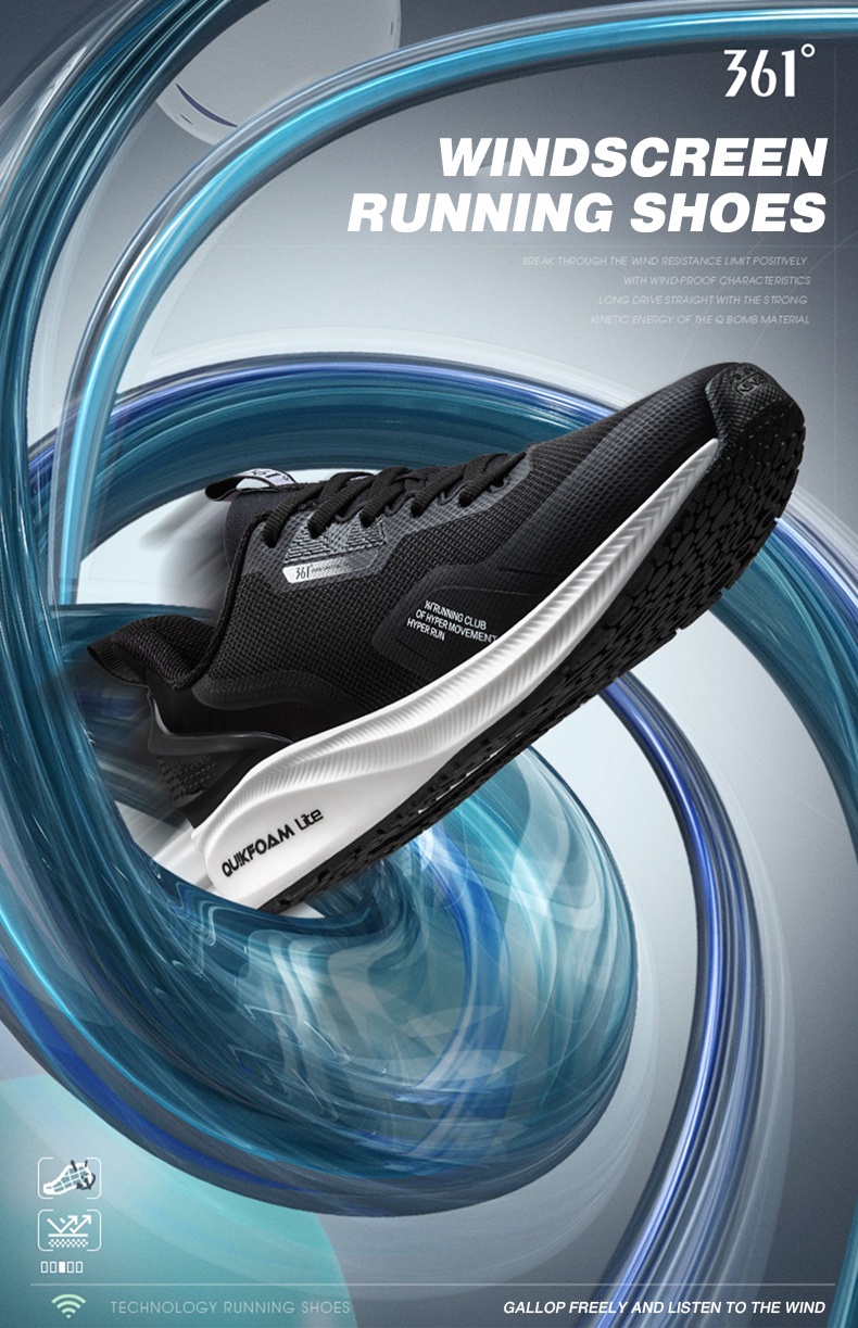 361 Degrees Windblock Men Running Sports Shoes Casual Shock Absorbing ...